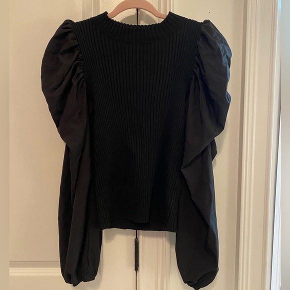 Tops | Black Puff Sleeve Top | Poshmark